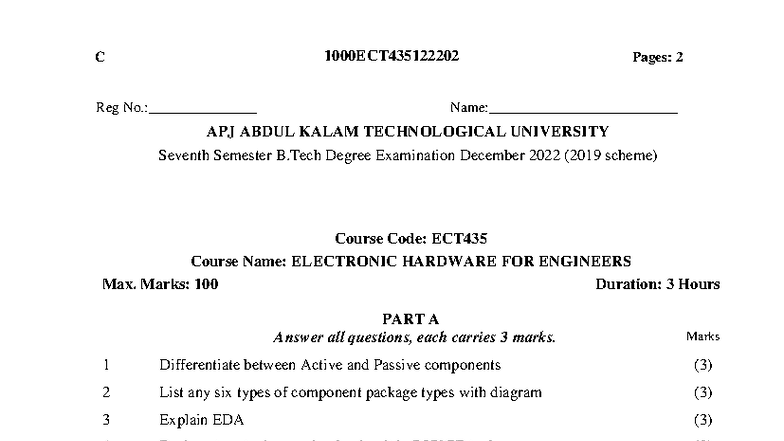 ECT435 - Electronic Hardware for Engineers: Previous Year QP - Studocu