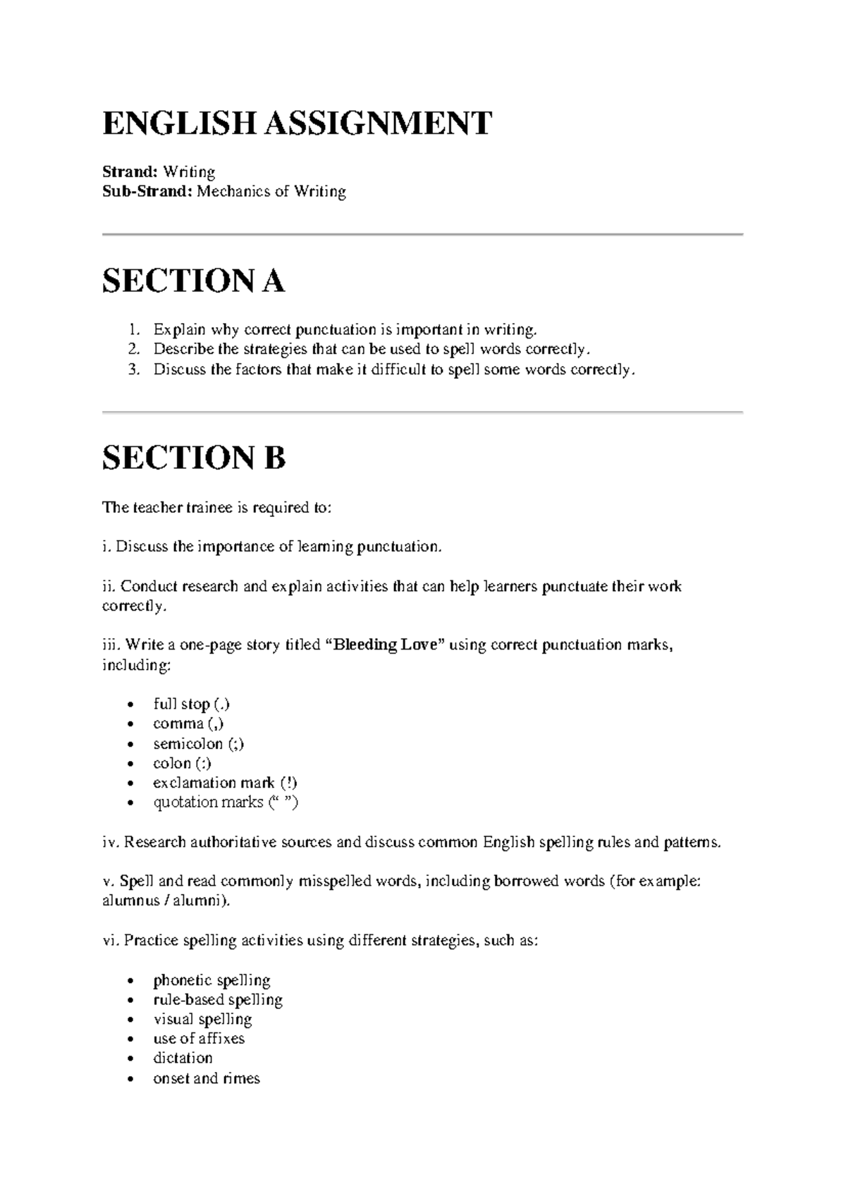 ENGLISH ASSIGNMENT: Writing Mechanics and Punctuation Strategies - Studocu