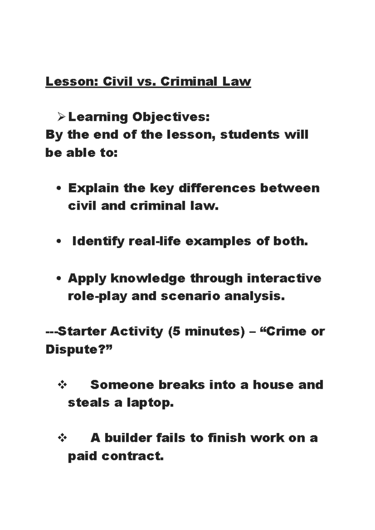 LAW CC1 - Lesson: Understanding Civil vs. Criminal Law Differences ...