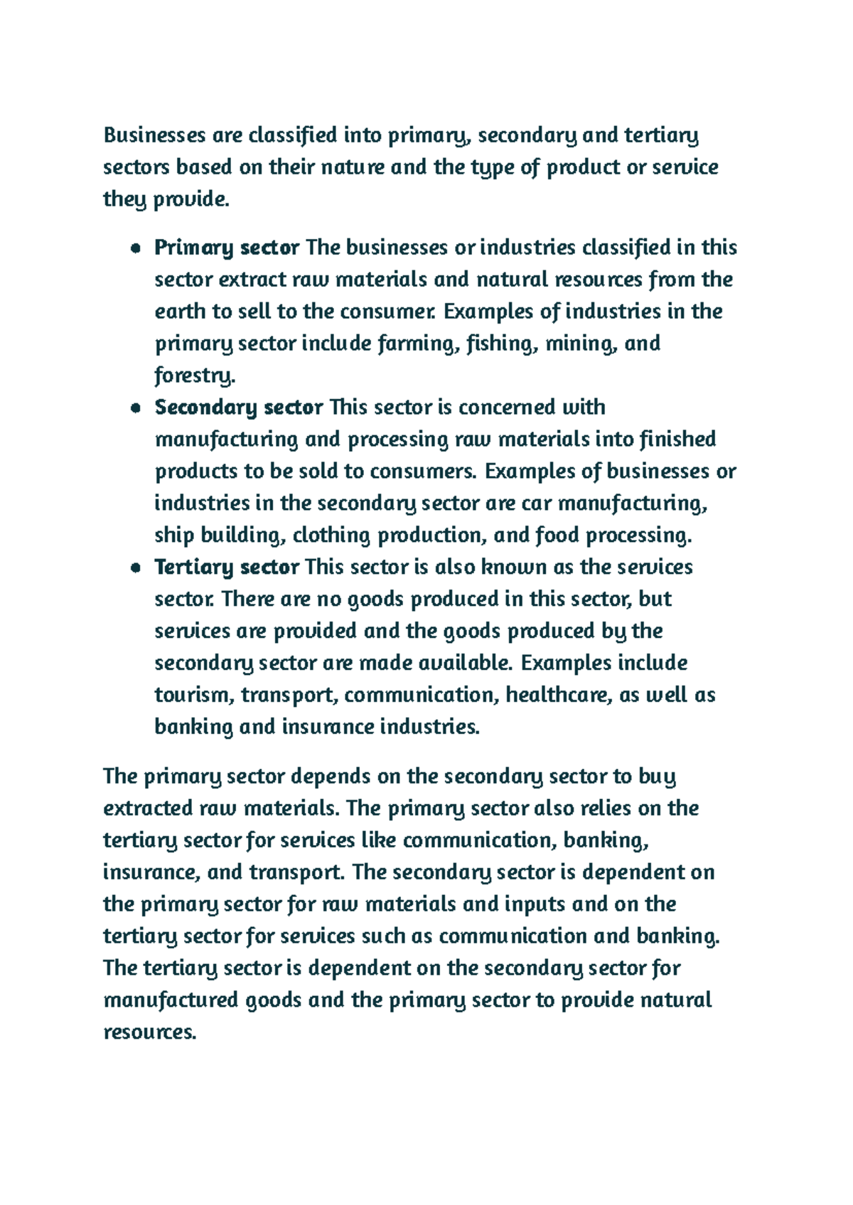 Module 6: Understanding Primary, Secondary, and Tertiary Sectors - Studocu