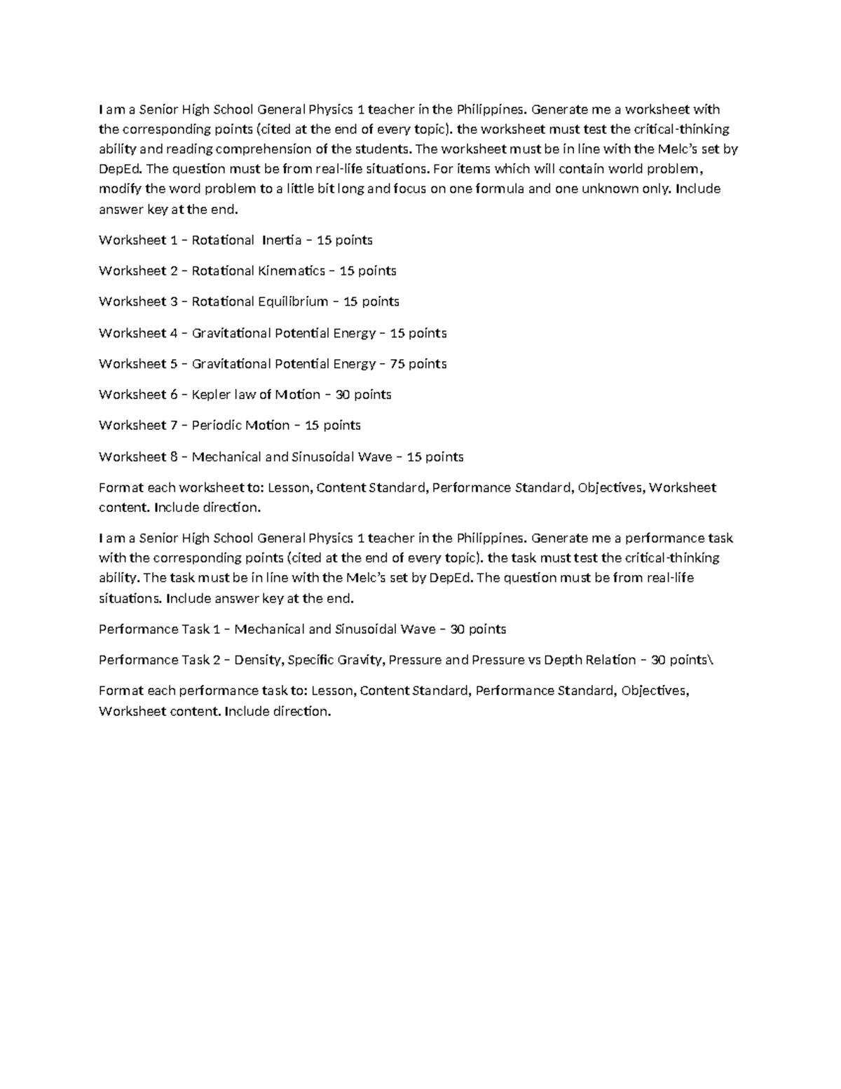 General Physics 1 Worksheets & Performance Tasks (DepEd Aligned) - Studocu