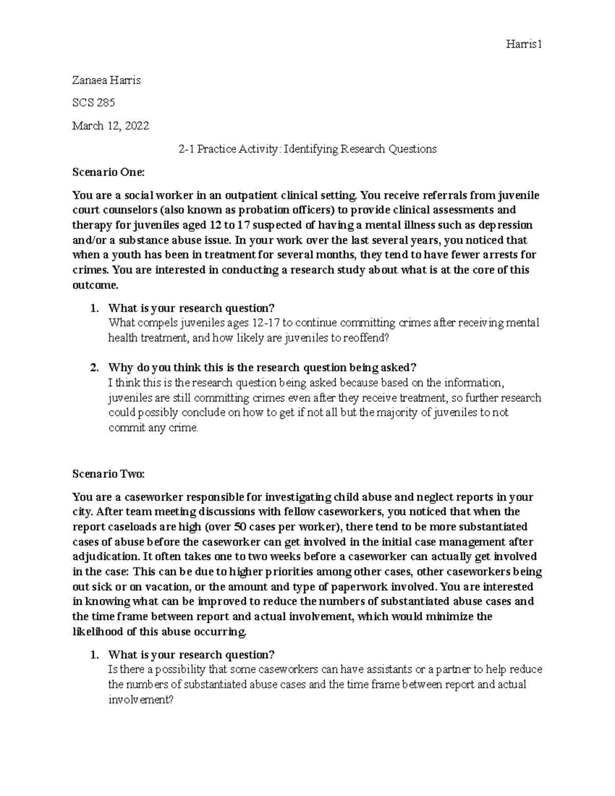 SCS 285: 2-1 Practice Activity on Identifying Research Questions - Studocu