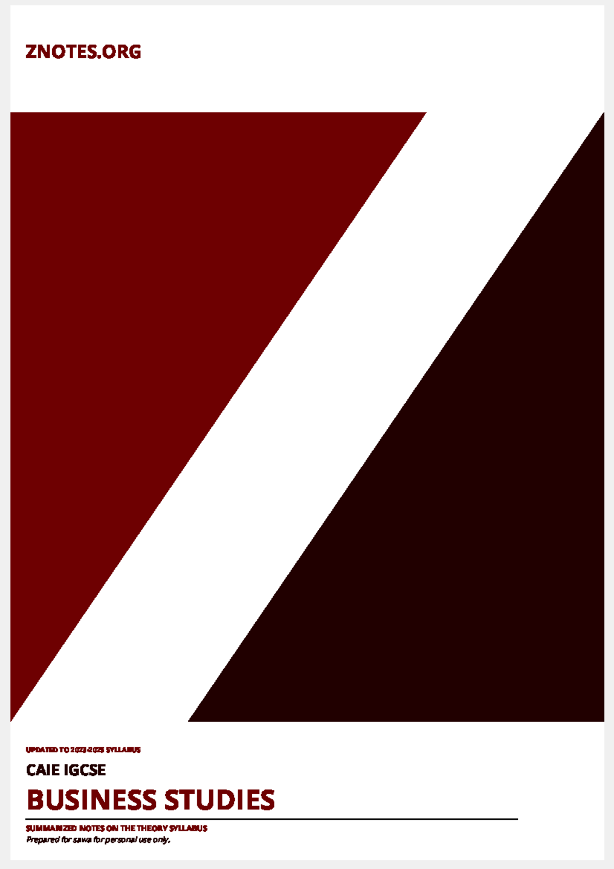 CAIE IGCSE Business Studies Theory: Comprehensive Study Notes - Studocu