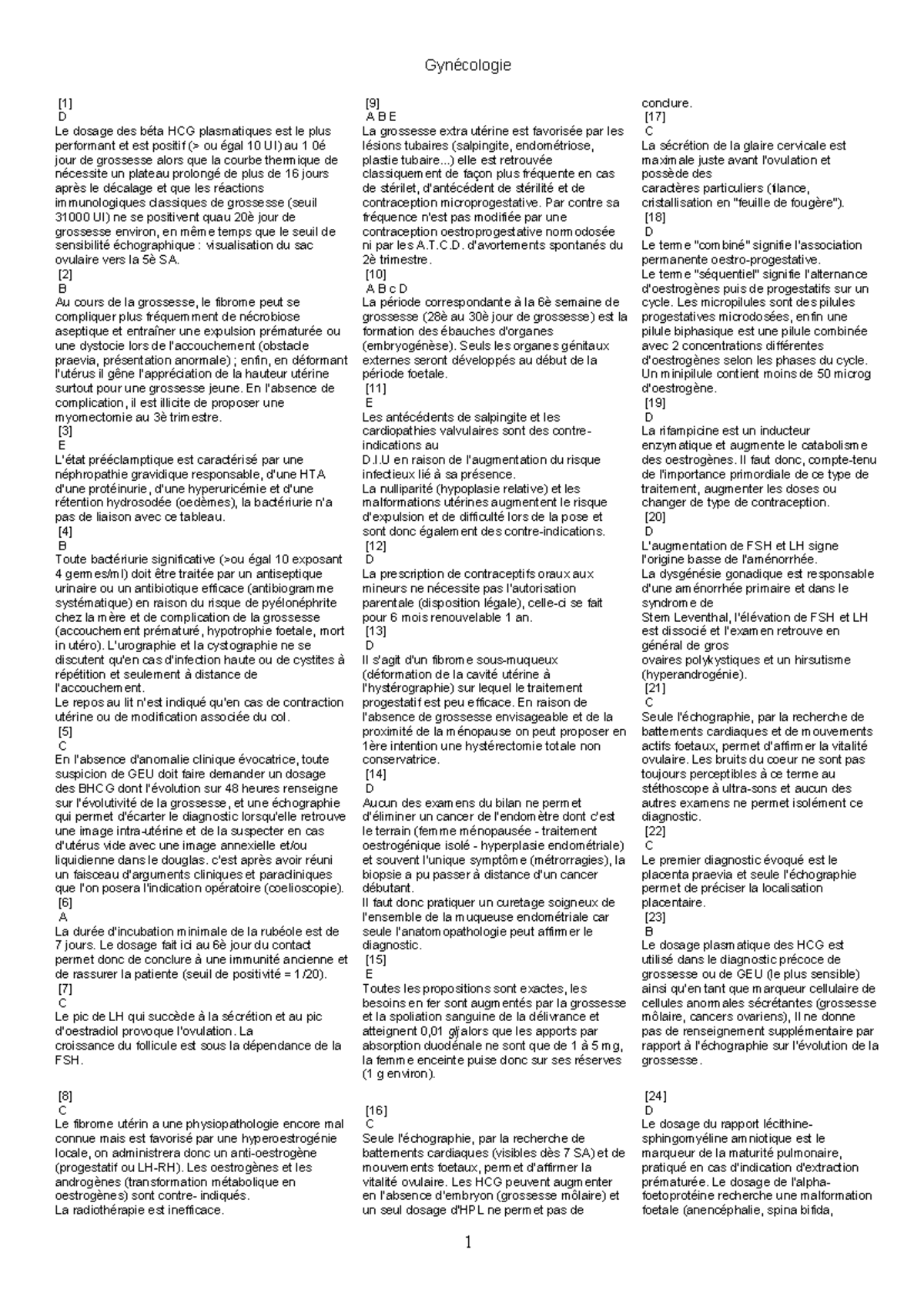 Correction Hyper QCM Gynécologie - Cours D - Studocu