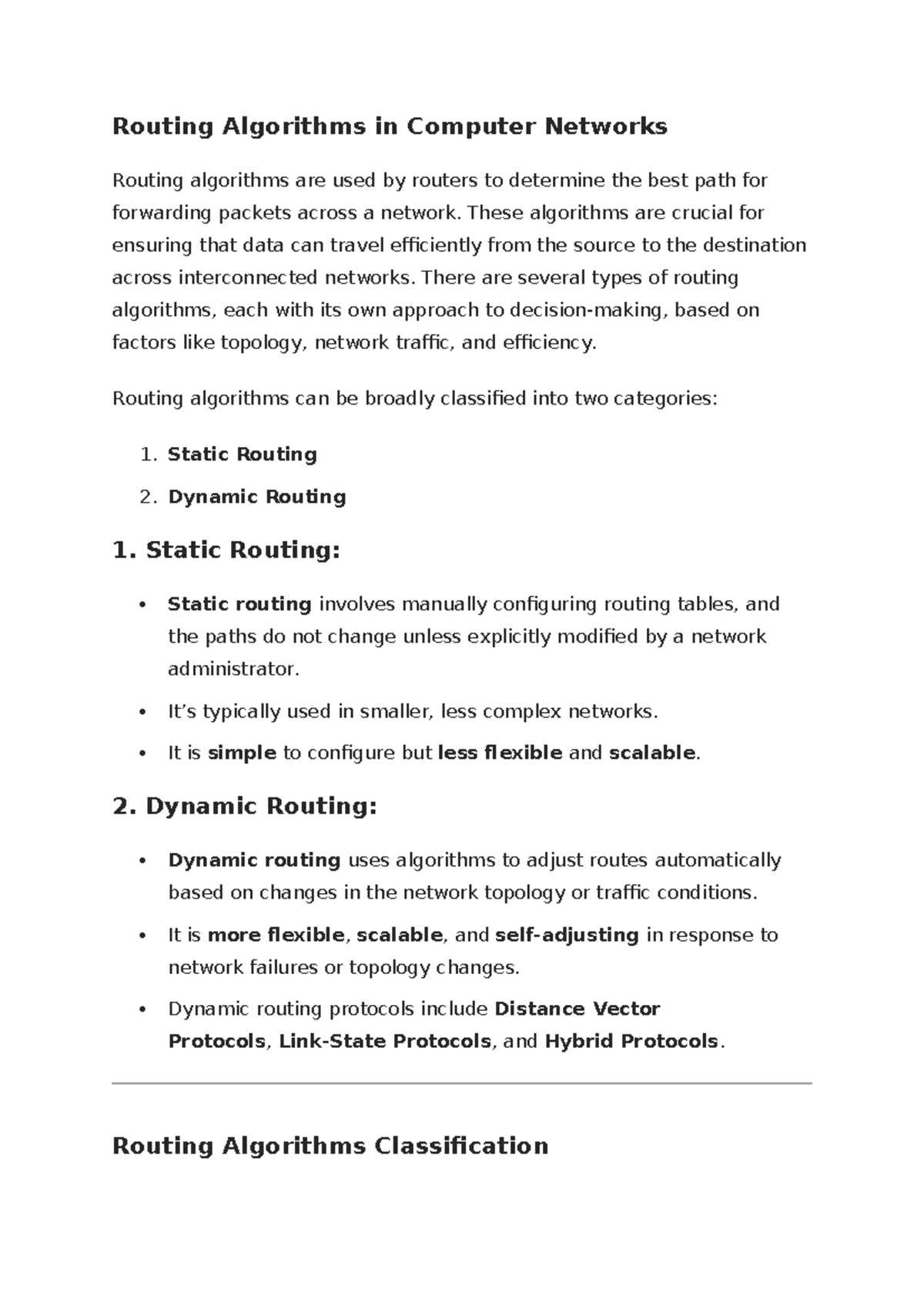 008 - Routing Algorithms in Computer Networks: Overview and Types - Studocu
