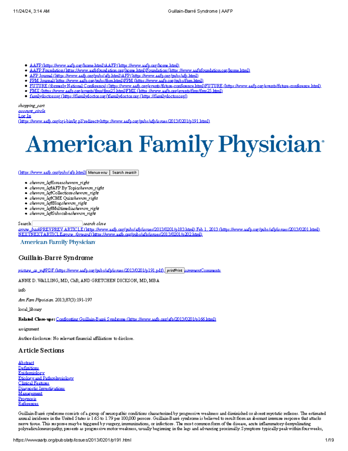 Guillain-Barré Syndrome Overview: AAFP Clinical Insights - Studocu