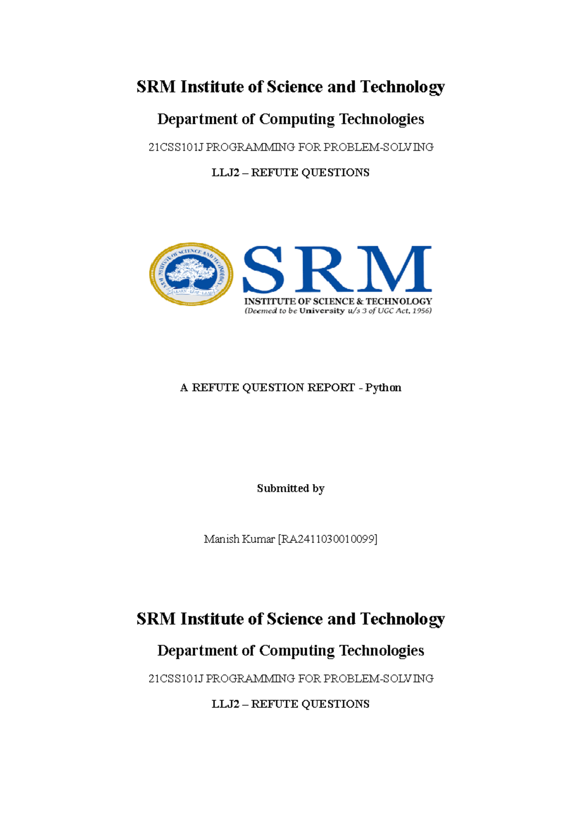 Python Refute-1 - SRM Institute of Science and Technology Department of ...