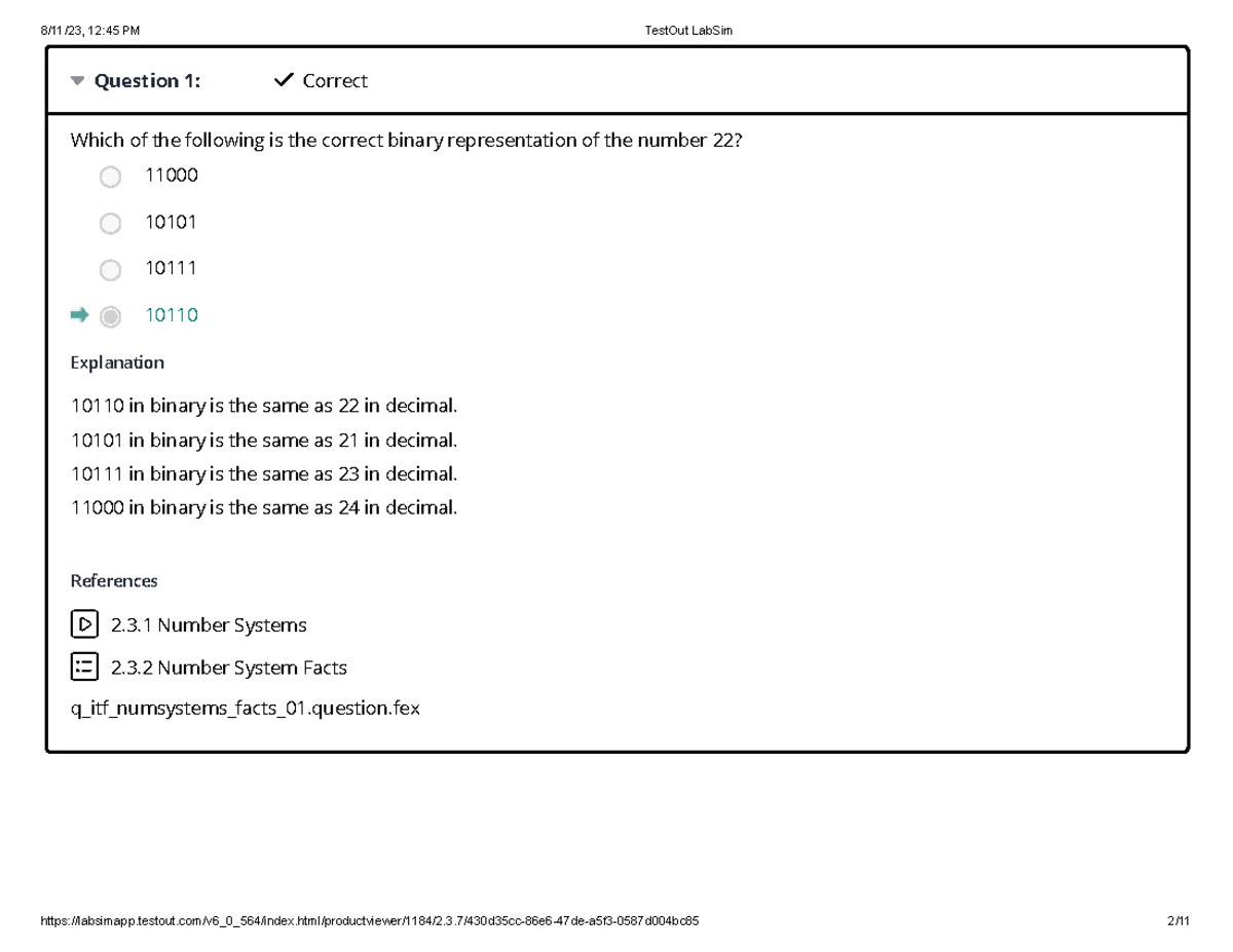 Test Out Quiz for Chapter 2.3.7: Binary & Digital Info Concepts - Studocu