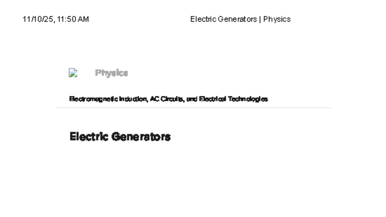 Electric Generators Physics: EMF Induction & AC Circuits Concepts - Studocu
