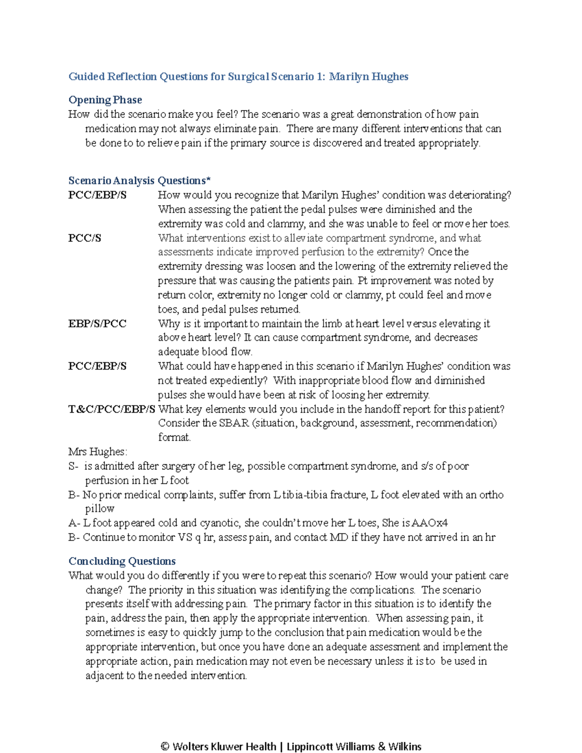 Guided Reflection Questions for Surgical Scenario 1: V Sim2 - Studocu