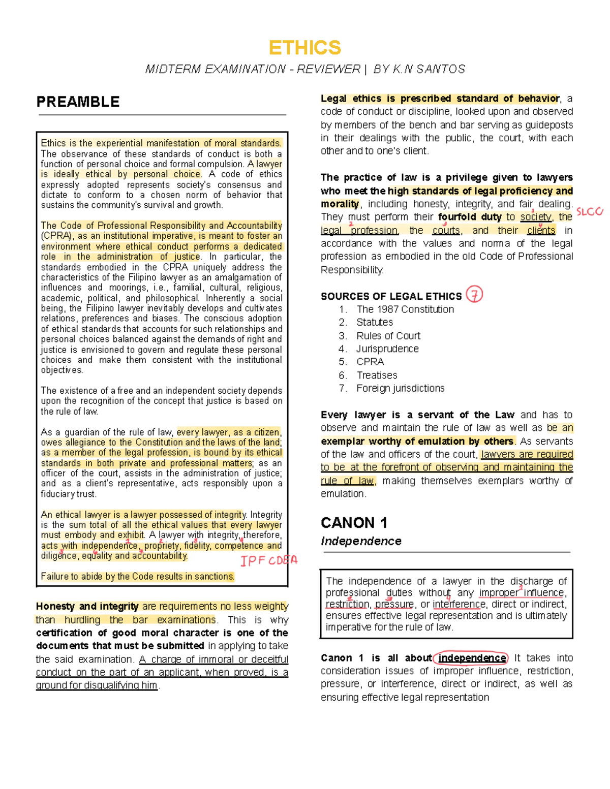 Ethics Midterm Exam Reviewer: Key Concepts and Legal Standards - Studocu