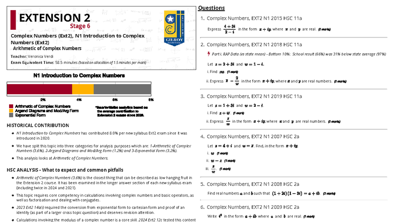 EXT 2 Complex NO. Revision - Complex Numbers (Ext2), N1 Introduction to ...