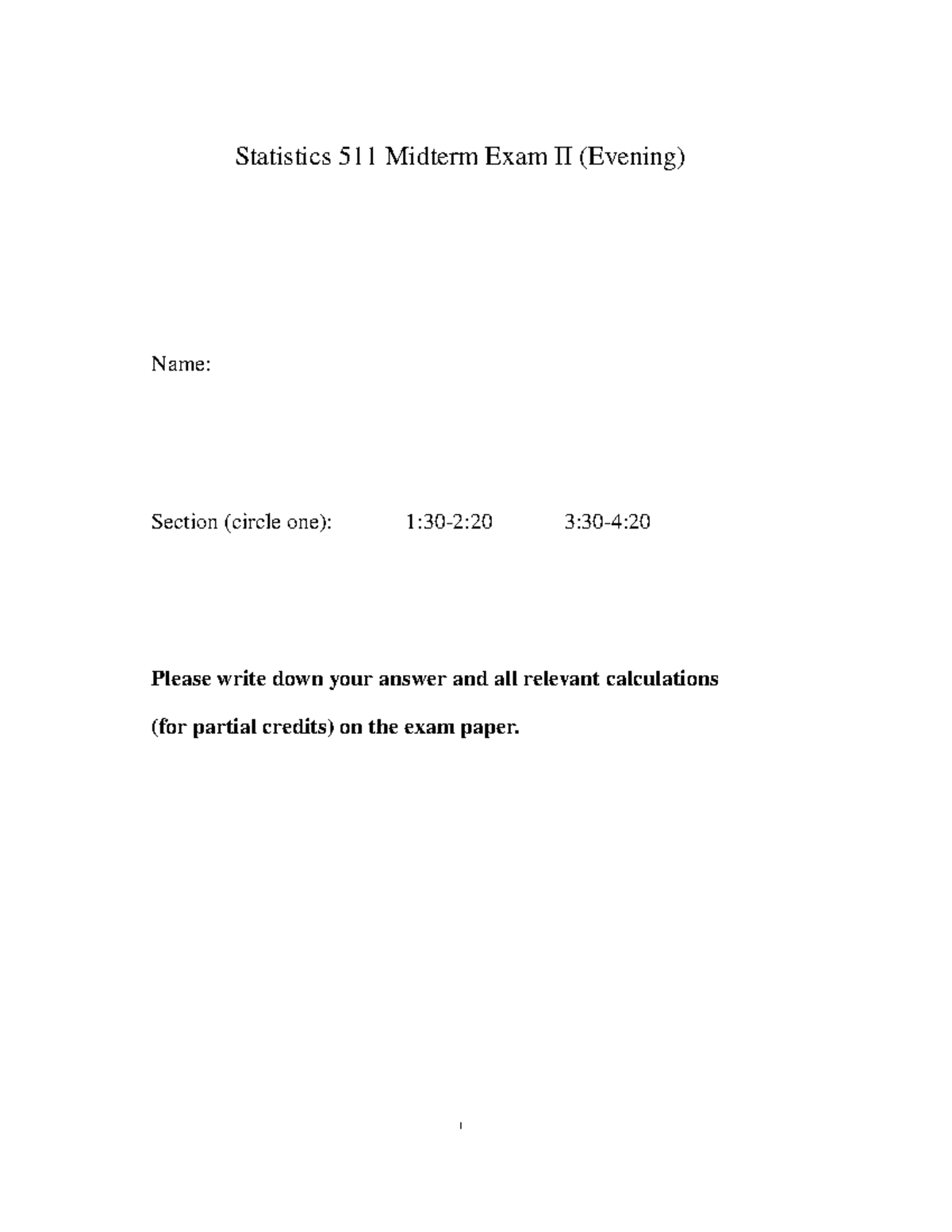 Statistics 511 Midterm Exam II - Sample Questions and Solutions - Studocu