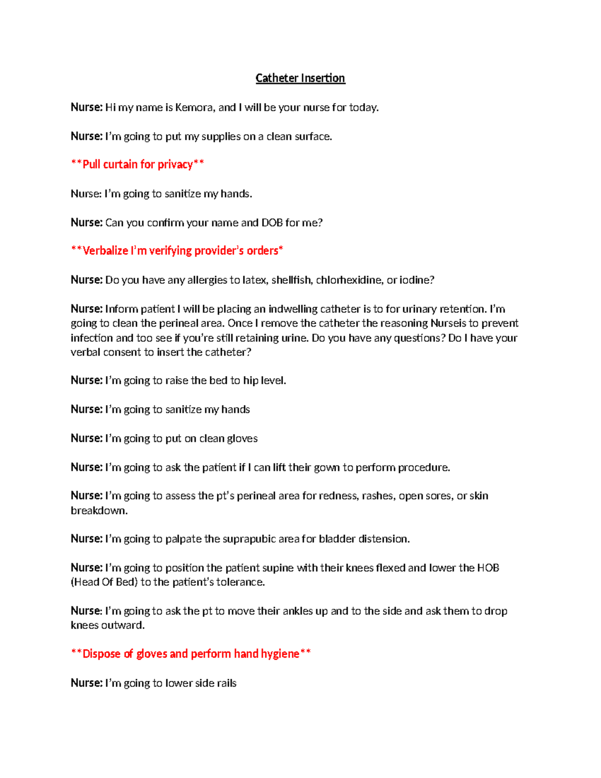 Indwelling Catheter Insertion & Removal Procedure Checklist - Studocu
