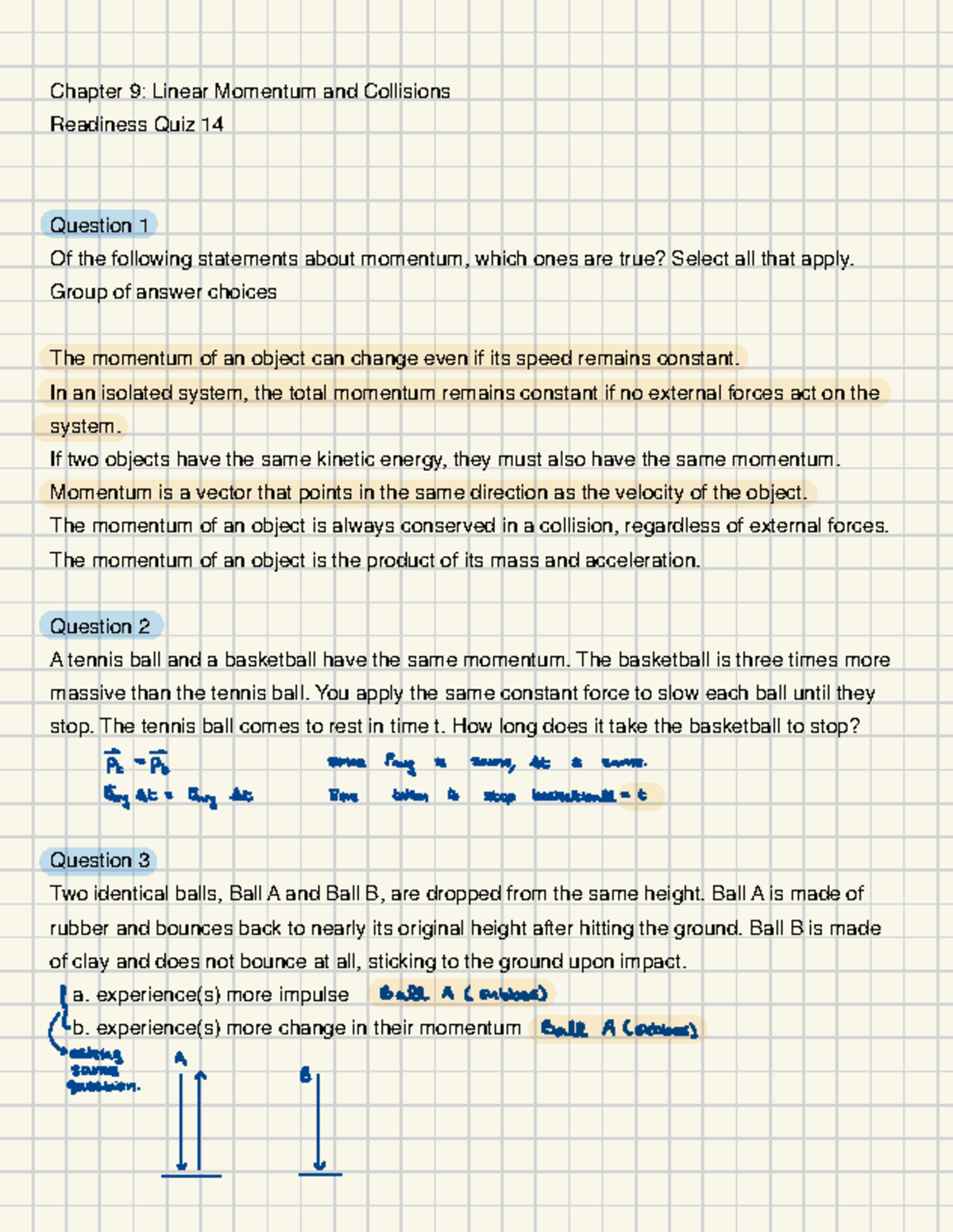 Readiness Quizes - Chapter 9: Linear Momentum and Collisions Readiness ...