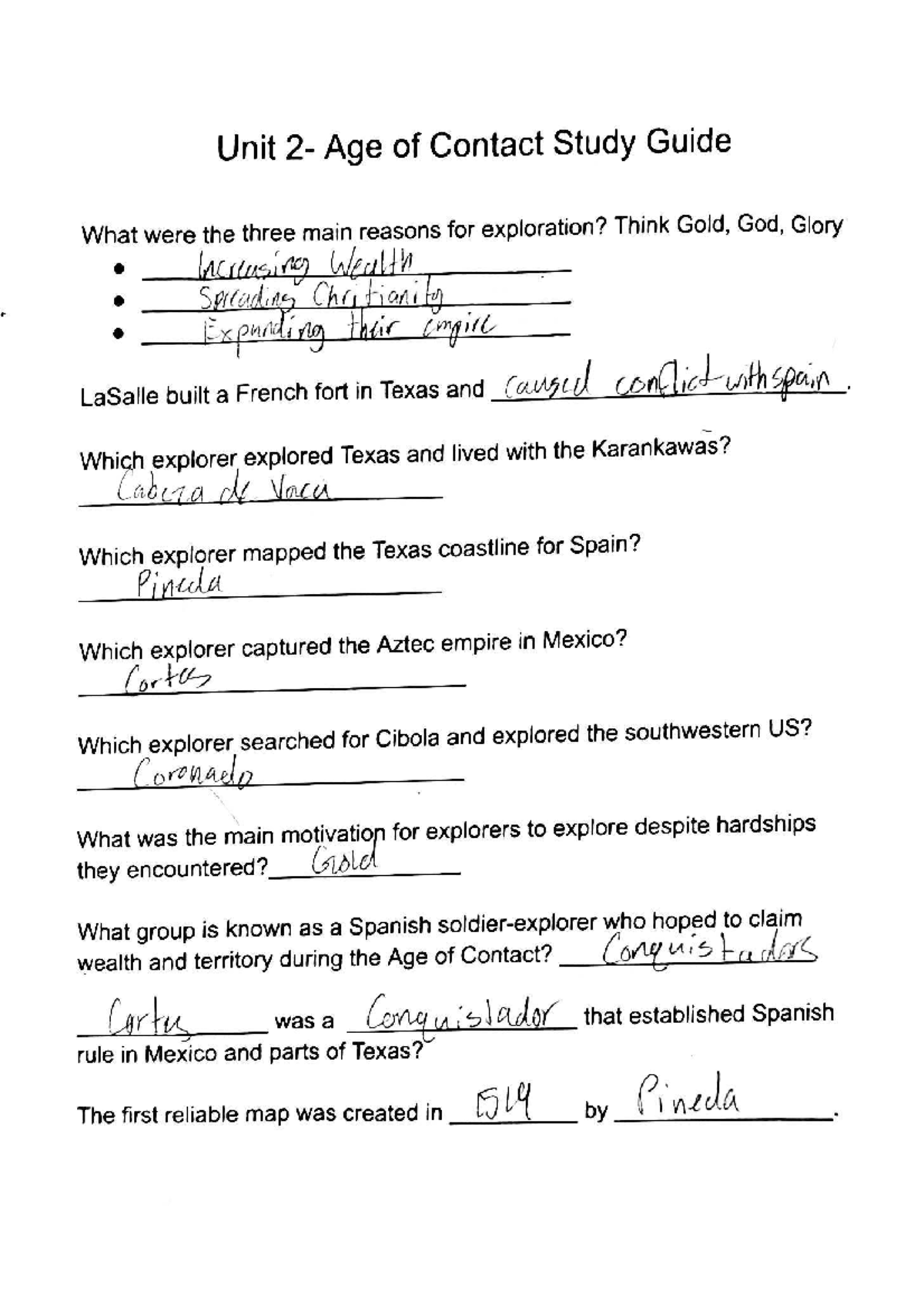 Unit Age of Contact Study Guide: Reasons for Exploration and Key ...