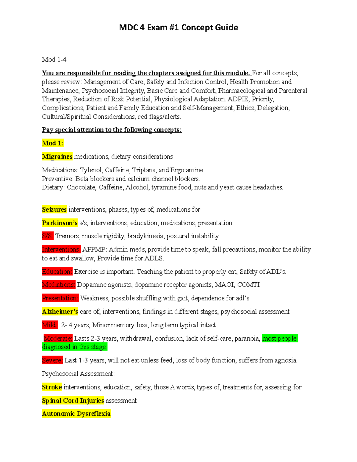 Concept Guide MDC 4 Exam #1 Winter 2022 - MDC 4 Exam #1 Concept Guide ...