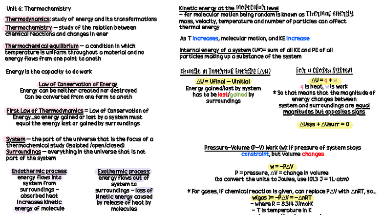 Unit 6: Thermochemistry - Energy Transformations & Equilibrium - Studocu