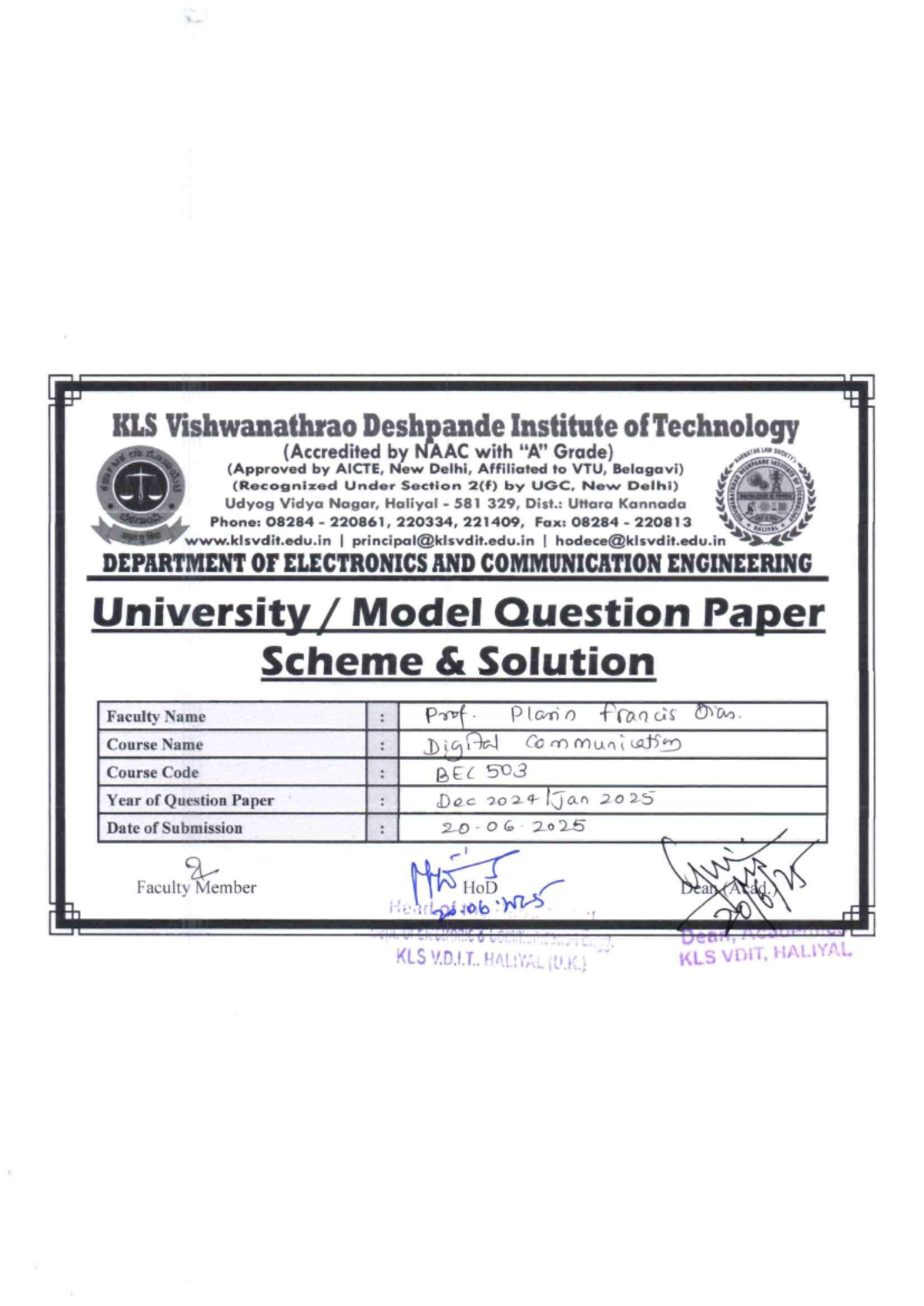 BEC 503 - Digital Communication Model Question Paper Solutions - Studocu