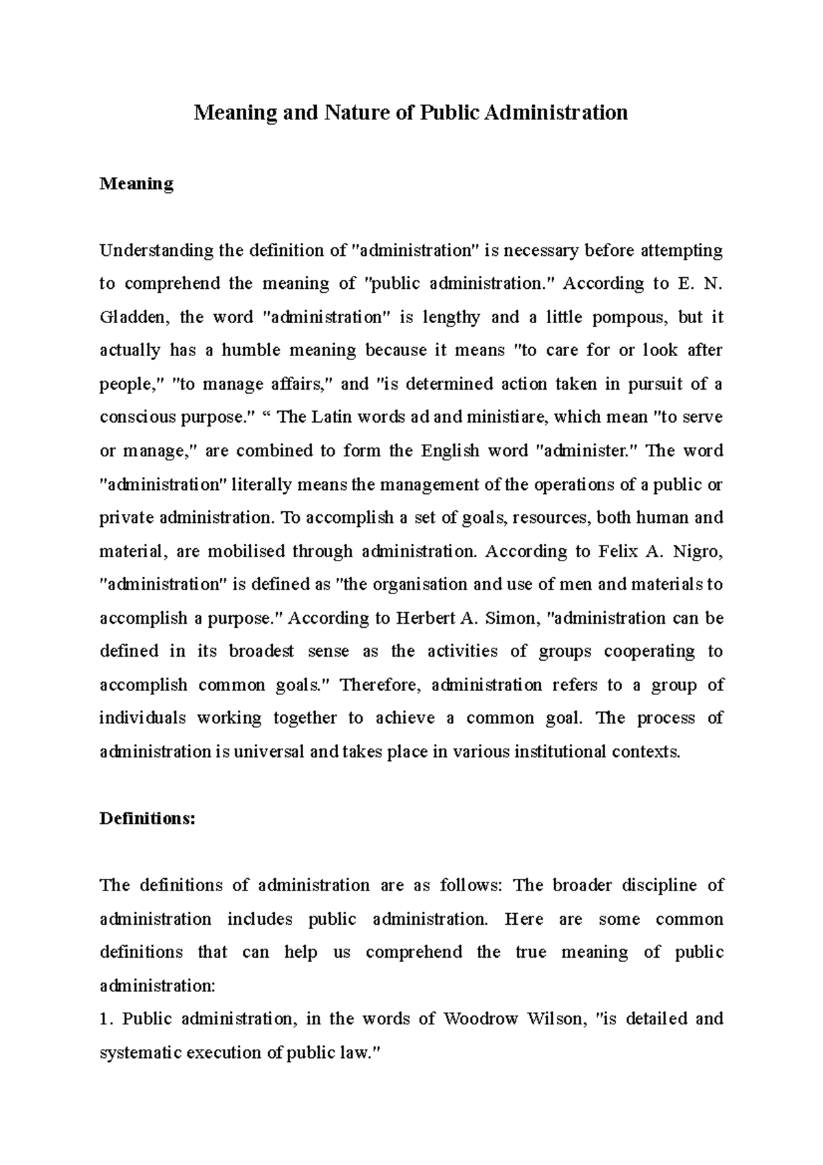 Meaning and Nature of Public Administration - Meaning and Nature of ...