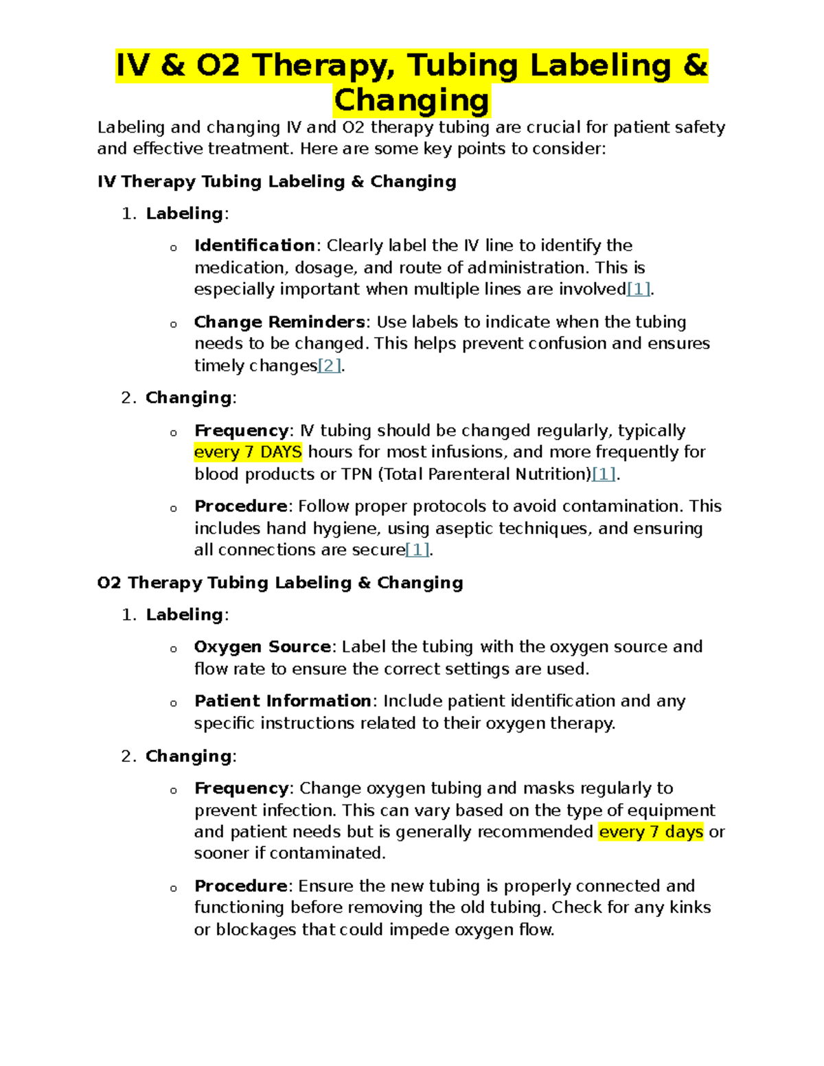 IV & O2 Therapy: Essential Tubing Labeling & Changing Guidelines - Studocu