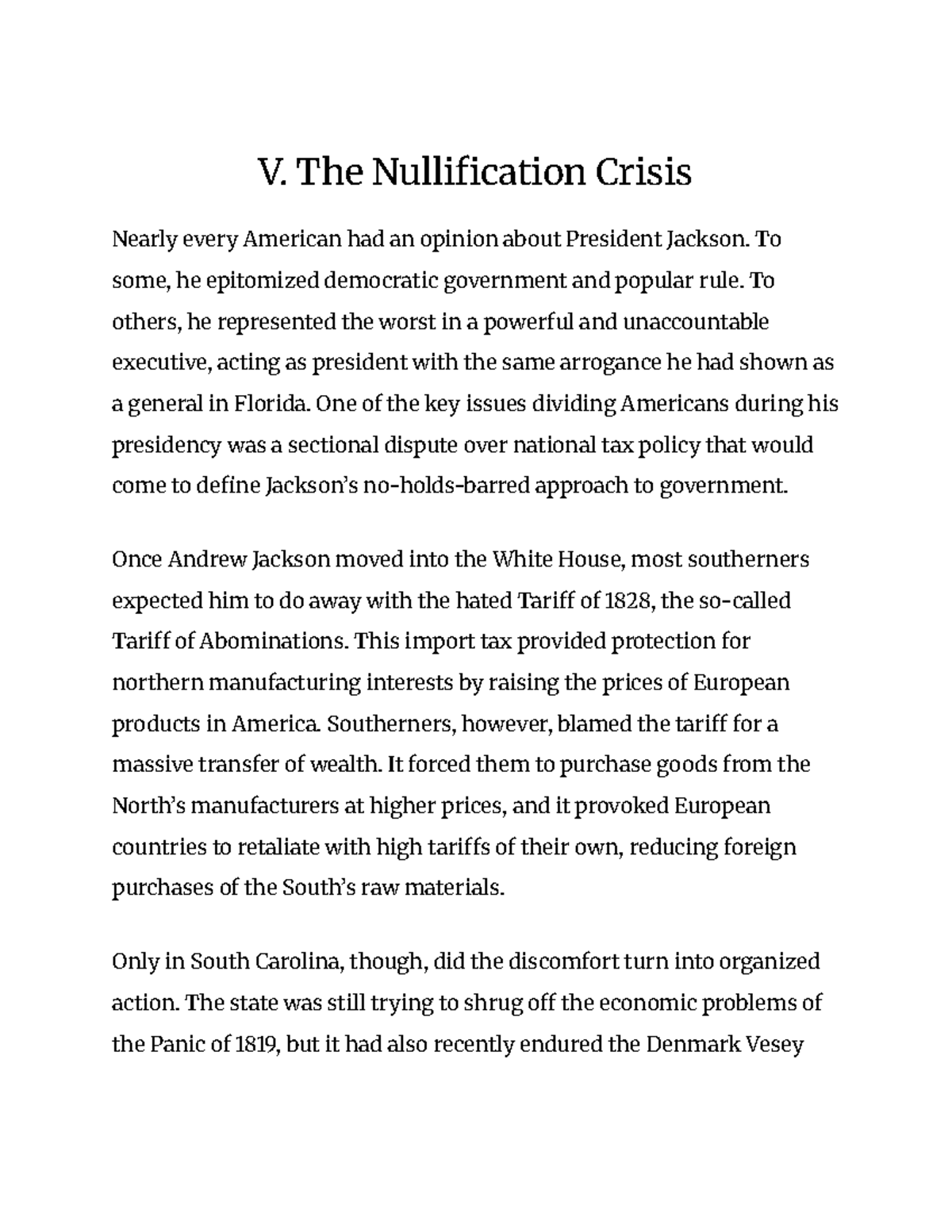 The Nullification Crisis and Bank War in Jacksonian America - Studocu