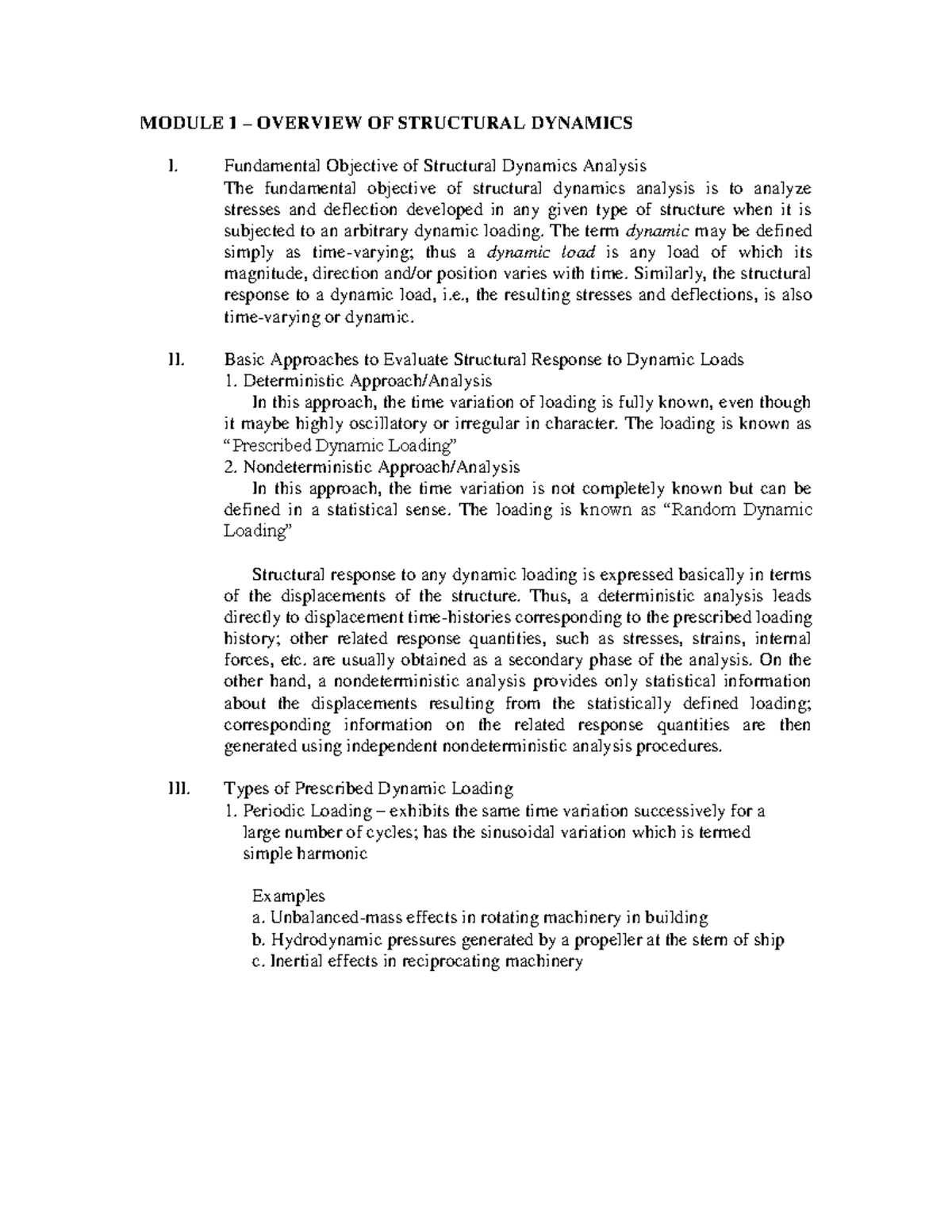 Module 1 - Overview of Structural Dynamics Concepts and Methods - Studocu