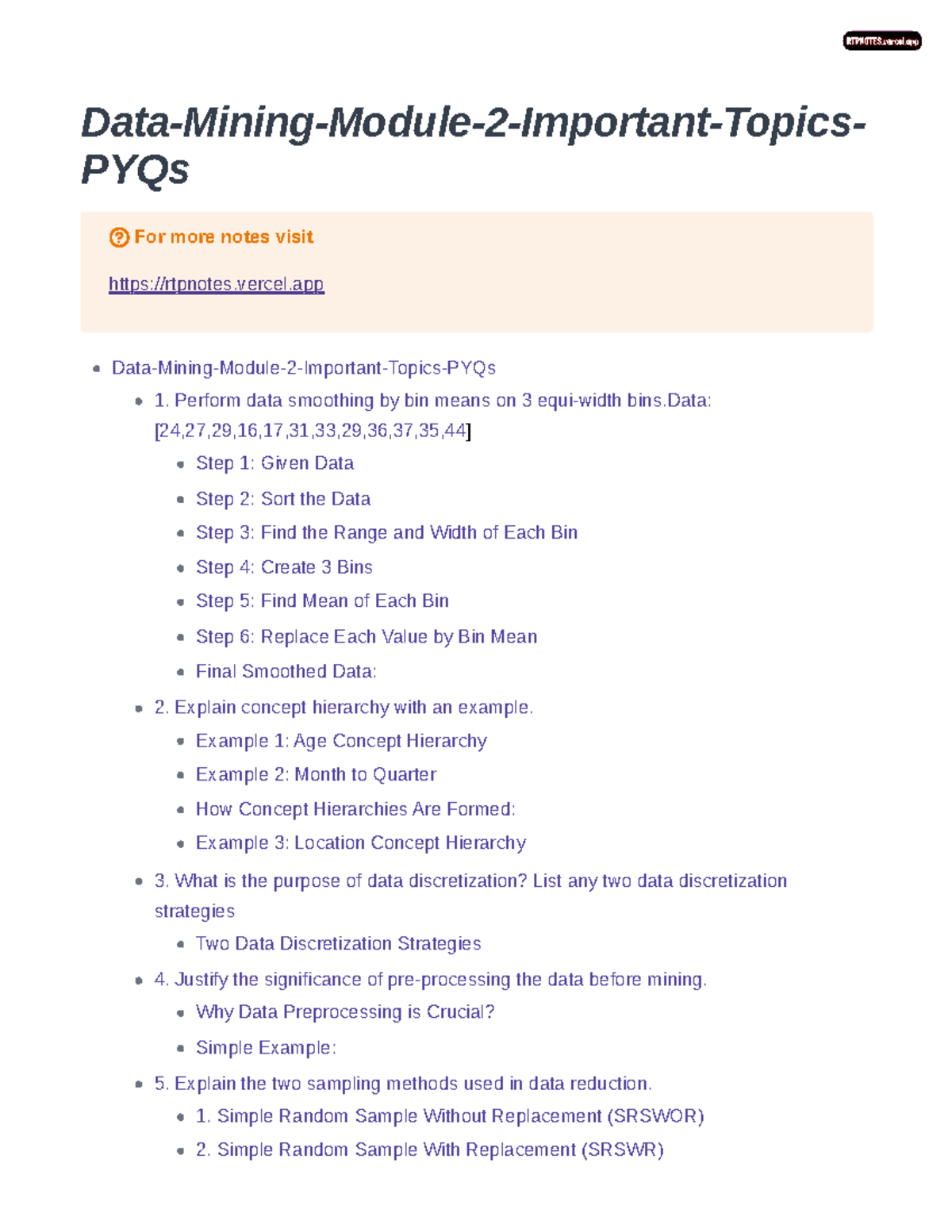 Data Mining Module 2 Important Topics PYQs - Data-Mining-Module-2 ...