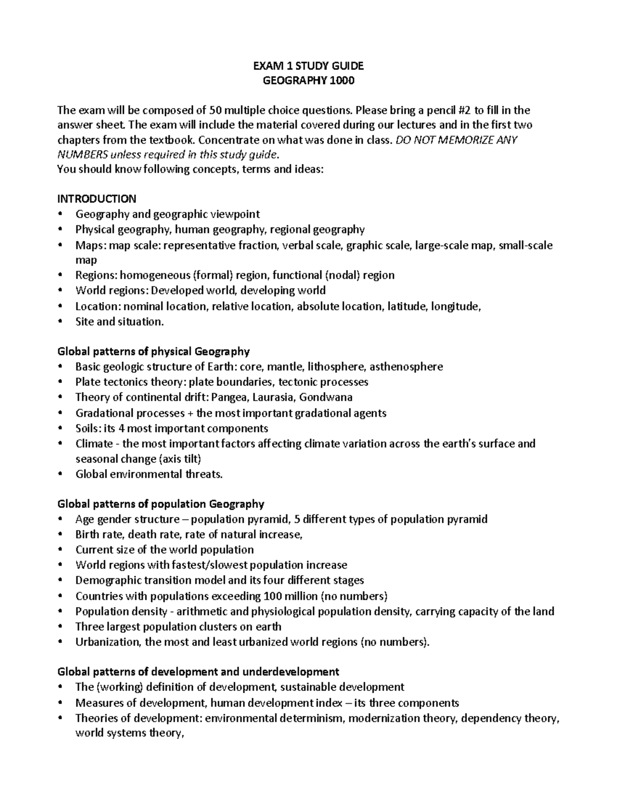 Geography 1000: Exam 1 Study Guide - Key Concepts and Terms - EXAM 1 ...
