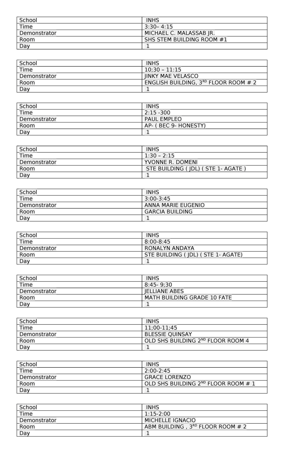 MATH INHS DEMO Teaching Schedule for School Time Sessions - Studocu