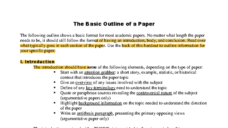 Basic Outline for Academic Papers - NOTES - Studocu