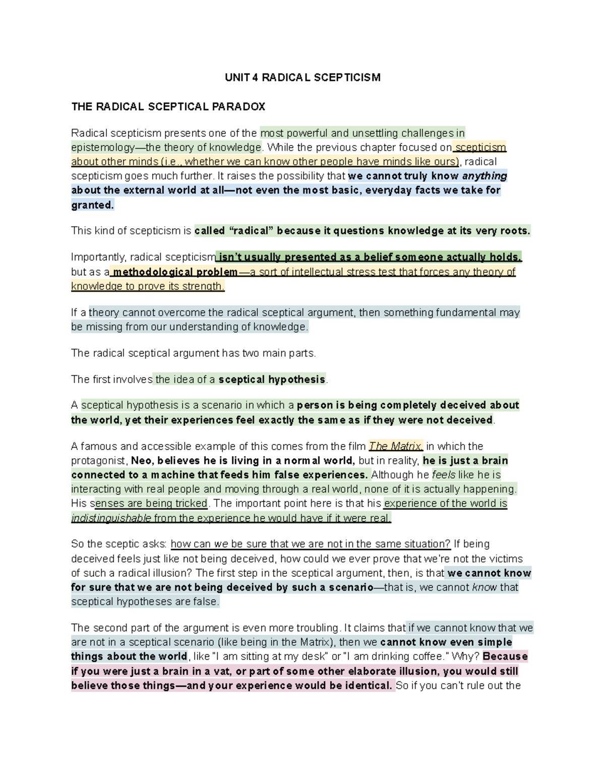 U4 R2 Radical Scepticism: Exploring the Paradox of Knowledge - Studocu