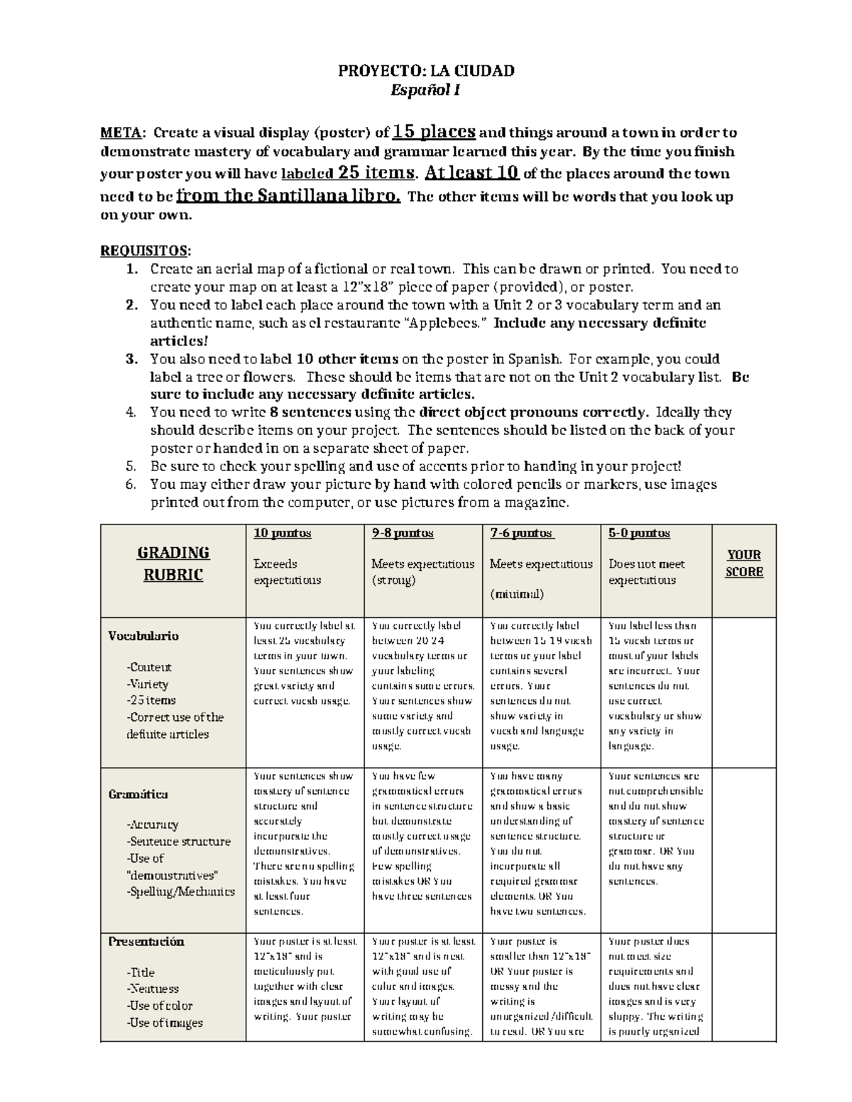 CITY proyecto spanish - a good sotey - PROYECTO: LA CIUDAD Español I ...