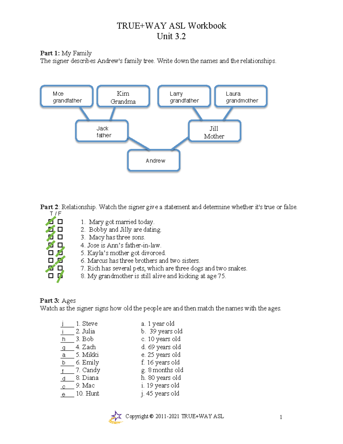 ASL 3 - Unit 3 Family Relationships and Ages Workbook - Studocu