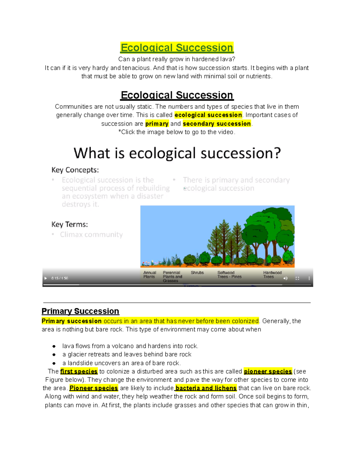 Ecological Succession Overview: Primary & Secondary Study Notes - Studocu