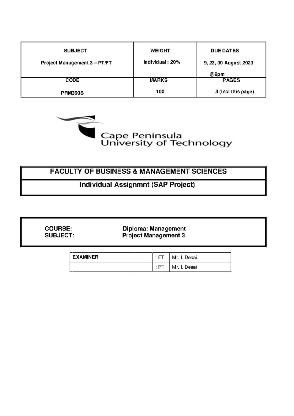PRM360S Individual SAP Project Guidelines for PM3 Assignmnt - Studocu