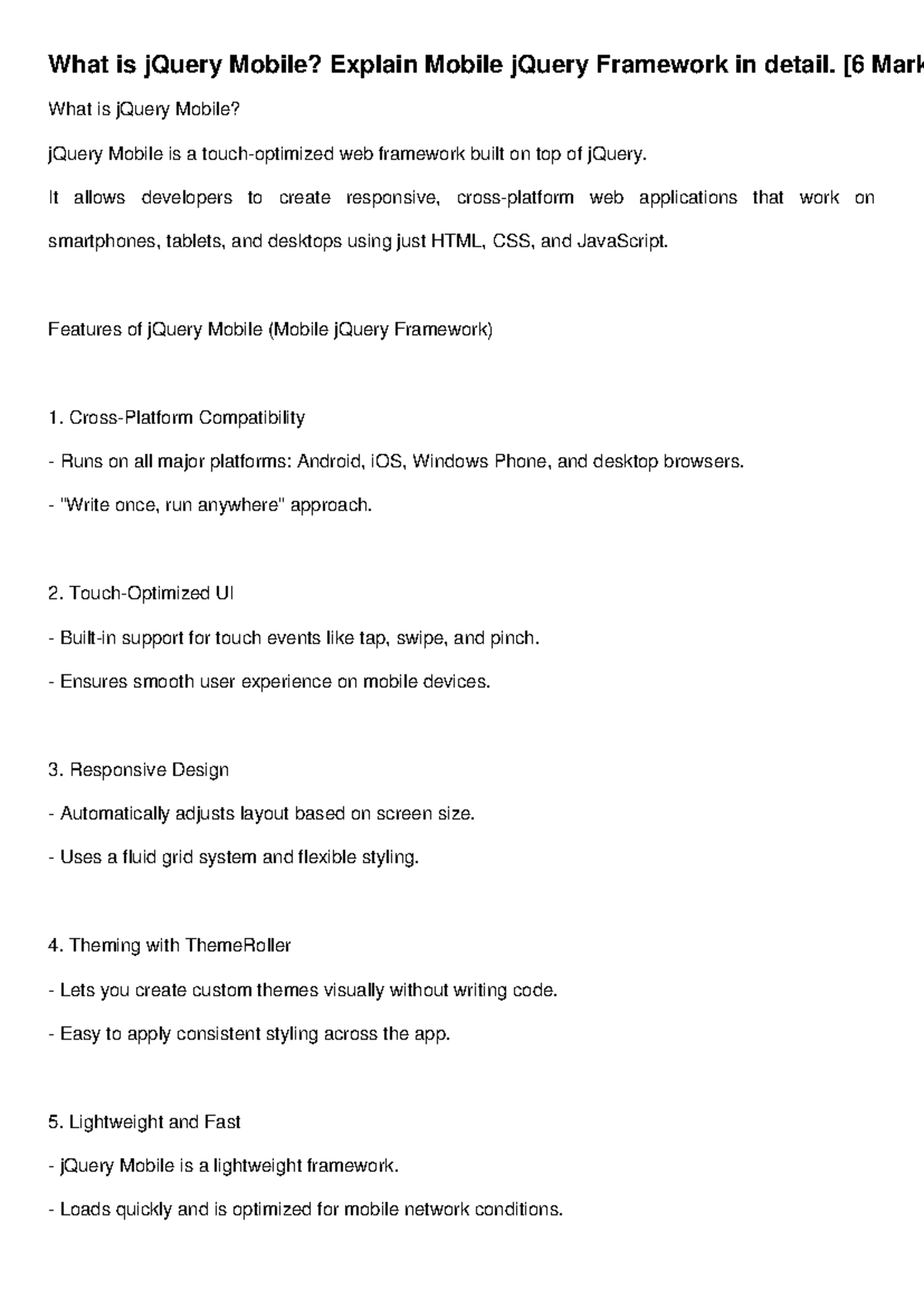 JQuery Mobile Framework Overview: Features & Benefits Explained - Studocu