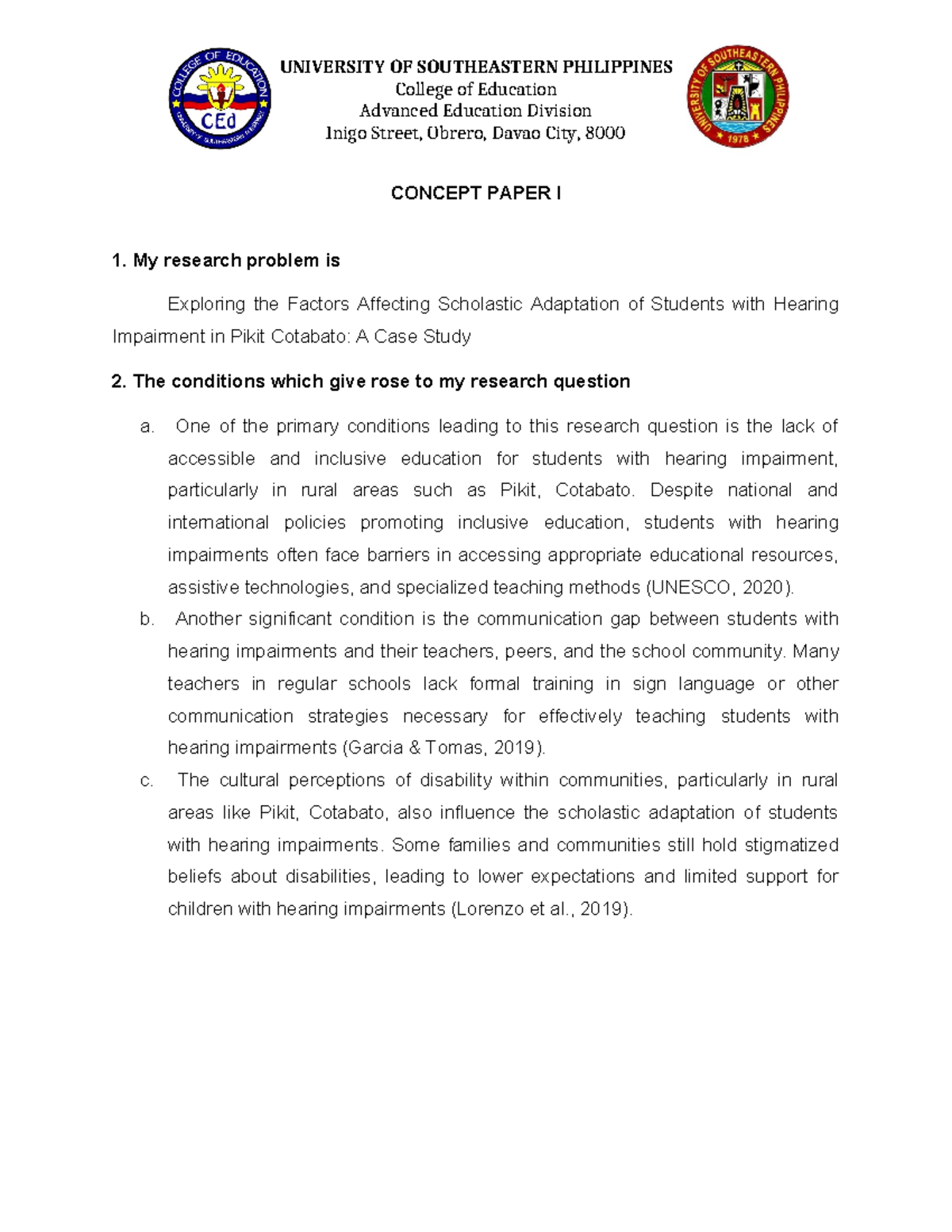 Concept Paper I - educational - UNIVERSITY OF SOUTHEASTERN PHILIPPINES ...