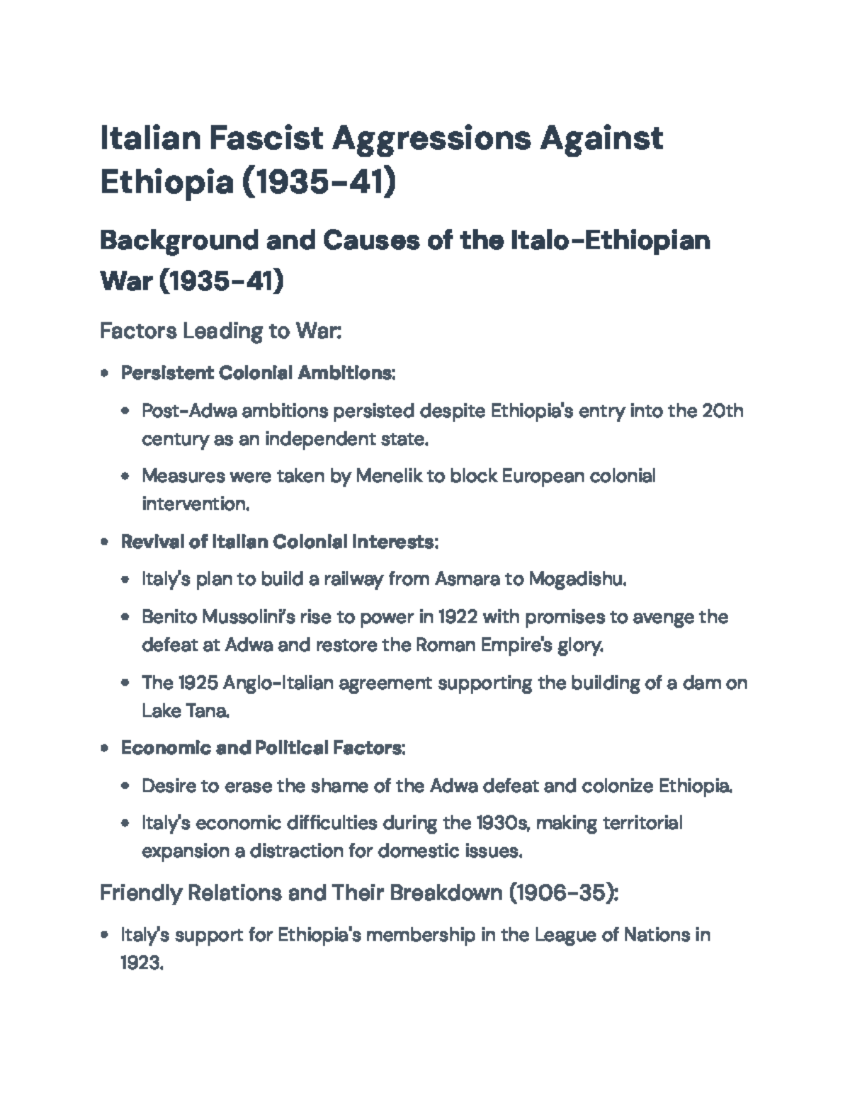 Italian Fascist Aggression and Ethiopian Resistance: War (1935-41 ...