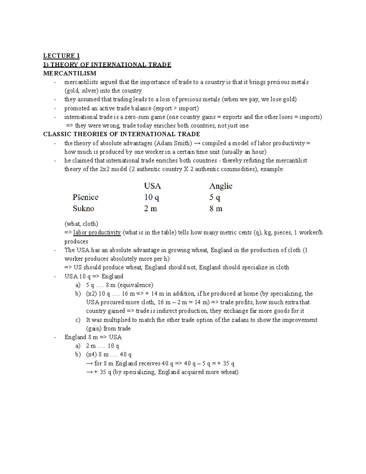 LECTURE 1: THEORIES OF INTERNATIONAL TRADE (ECON 101) - Studocu
