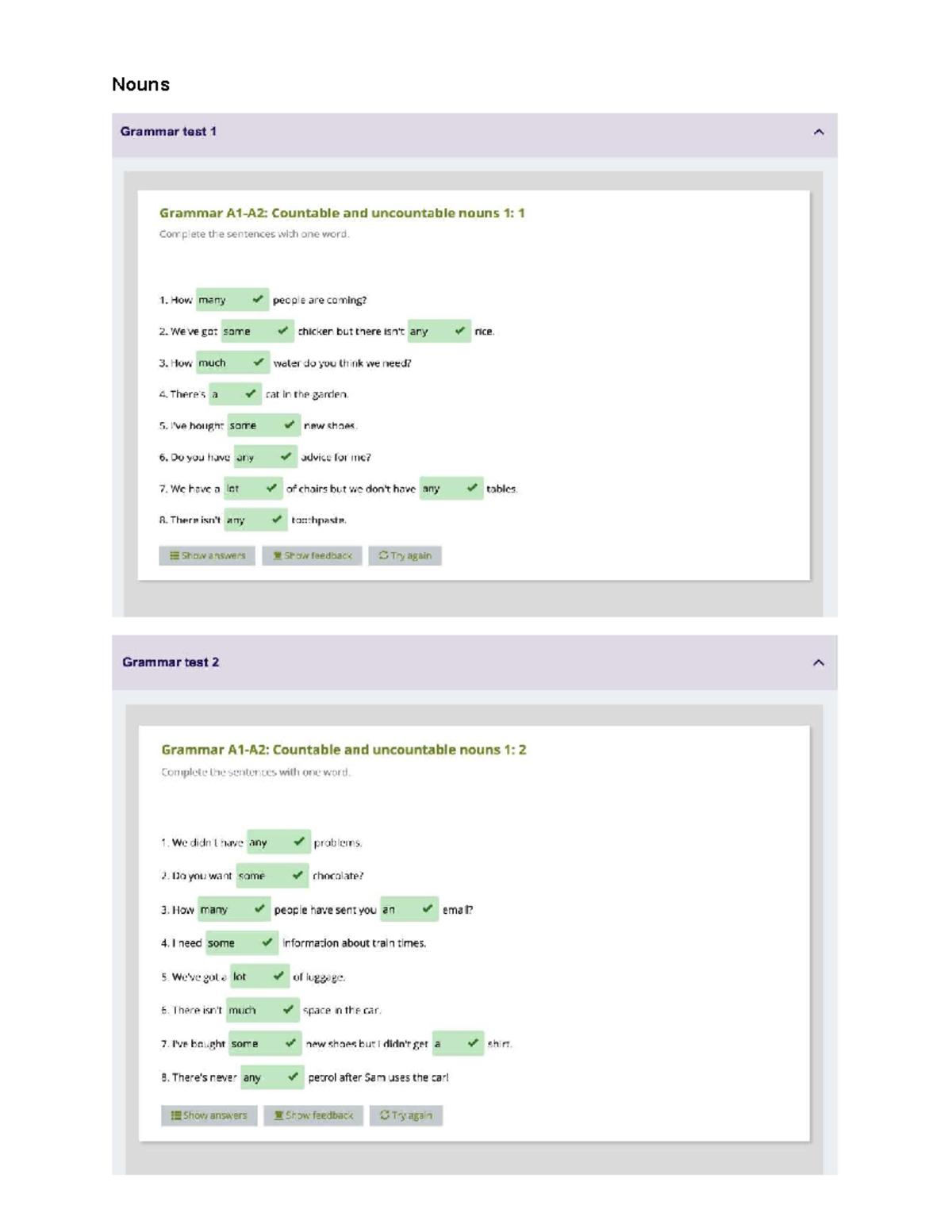 Nouns Grammar Test 1: Countable & Uncountable Nouns - Studocu