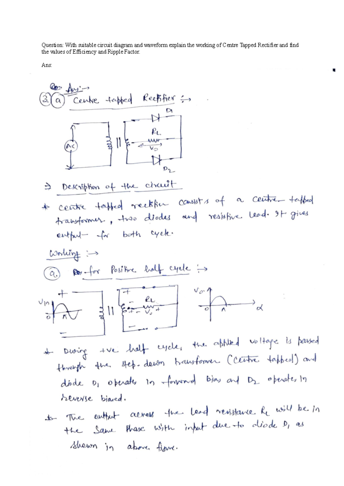 Important Questions on Centre Tapped Rectifier & Shunt Regulator - Studocu