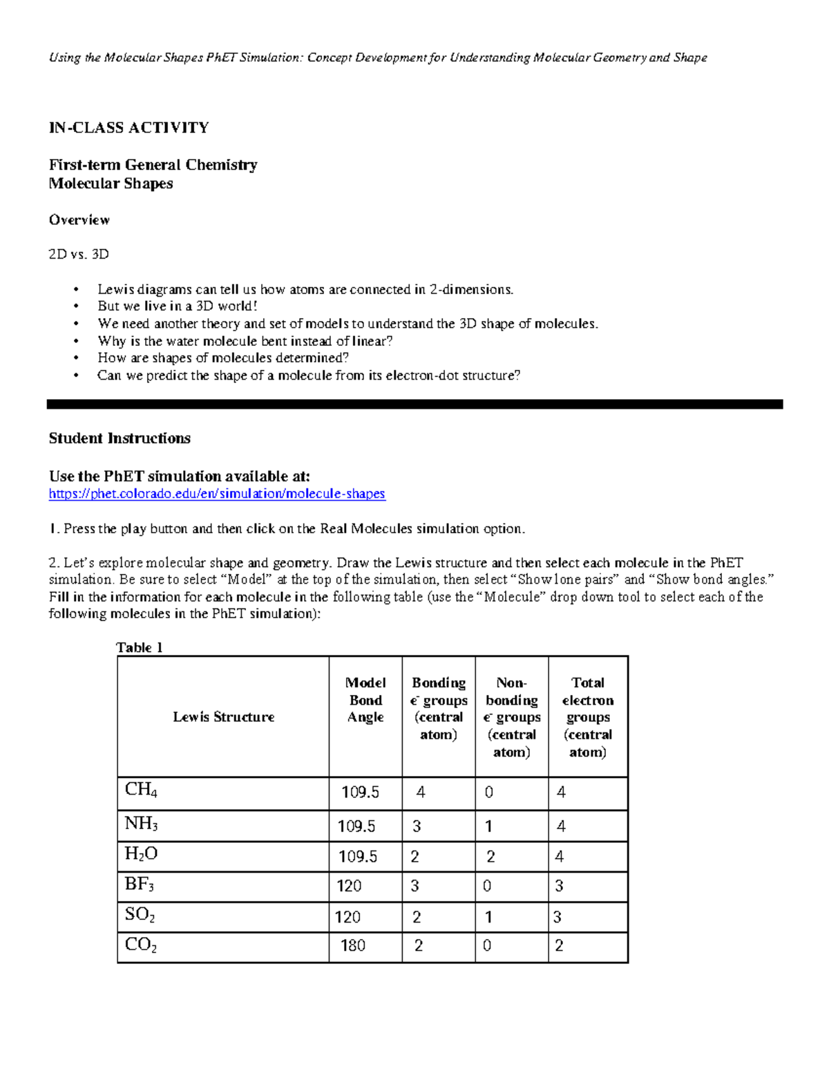 Molecular Geometry Exploration: PhET Sim Lab for Chem 101 - Studocu