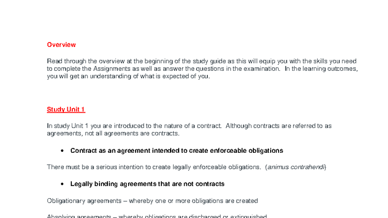 Contract Law Overview: Study Notes for Revision (Course Code: CL101 ...