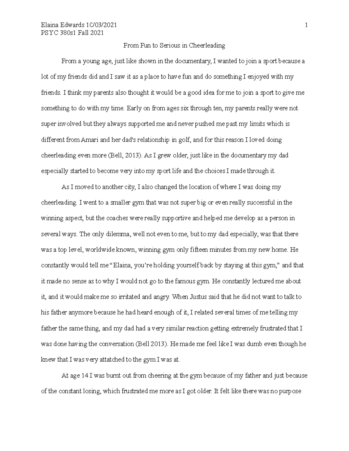 Reaction Paper One: From Fun to Serious in Cheerleading – PSYC 380 ...