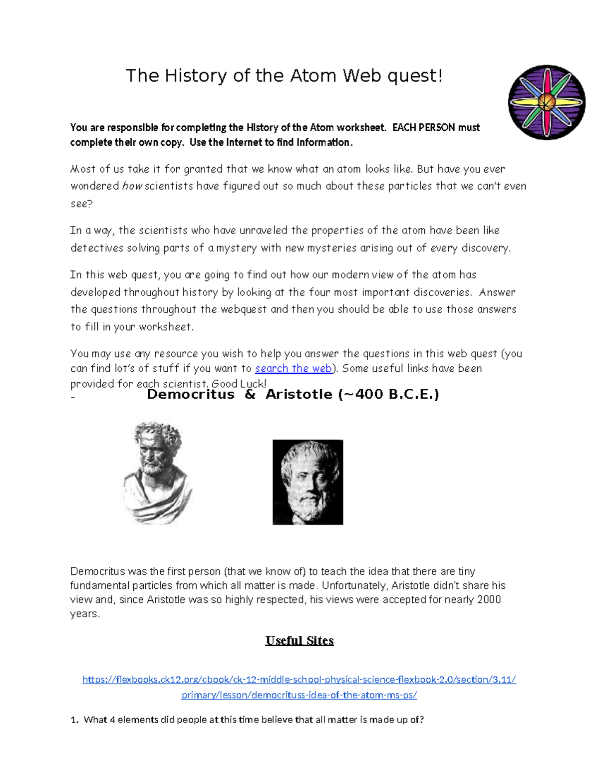 History of the Atom Webquest: Key Discoveries & Theories - Studocu