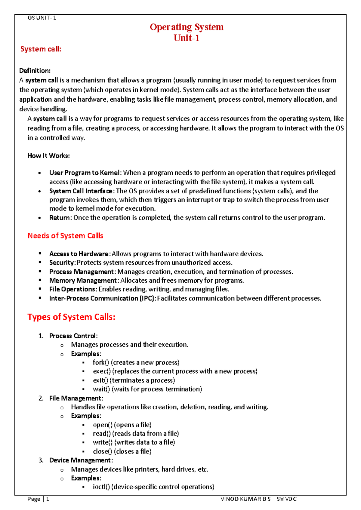OS 1 System Calls and OS Structure: Key Concepts and Types - Studocu