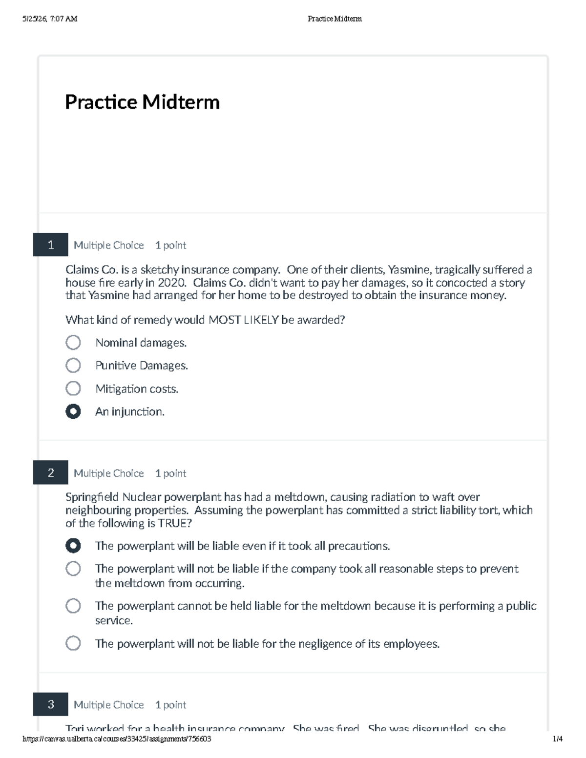 LAW 101: Practice Midterm 1 - Multiple Choice Questions - Studocu