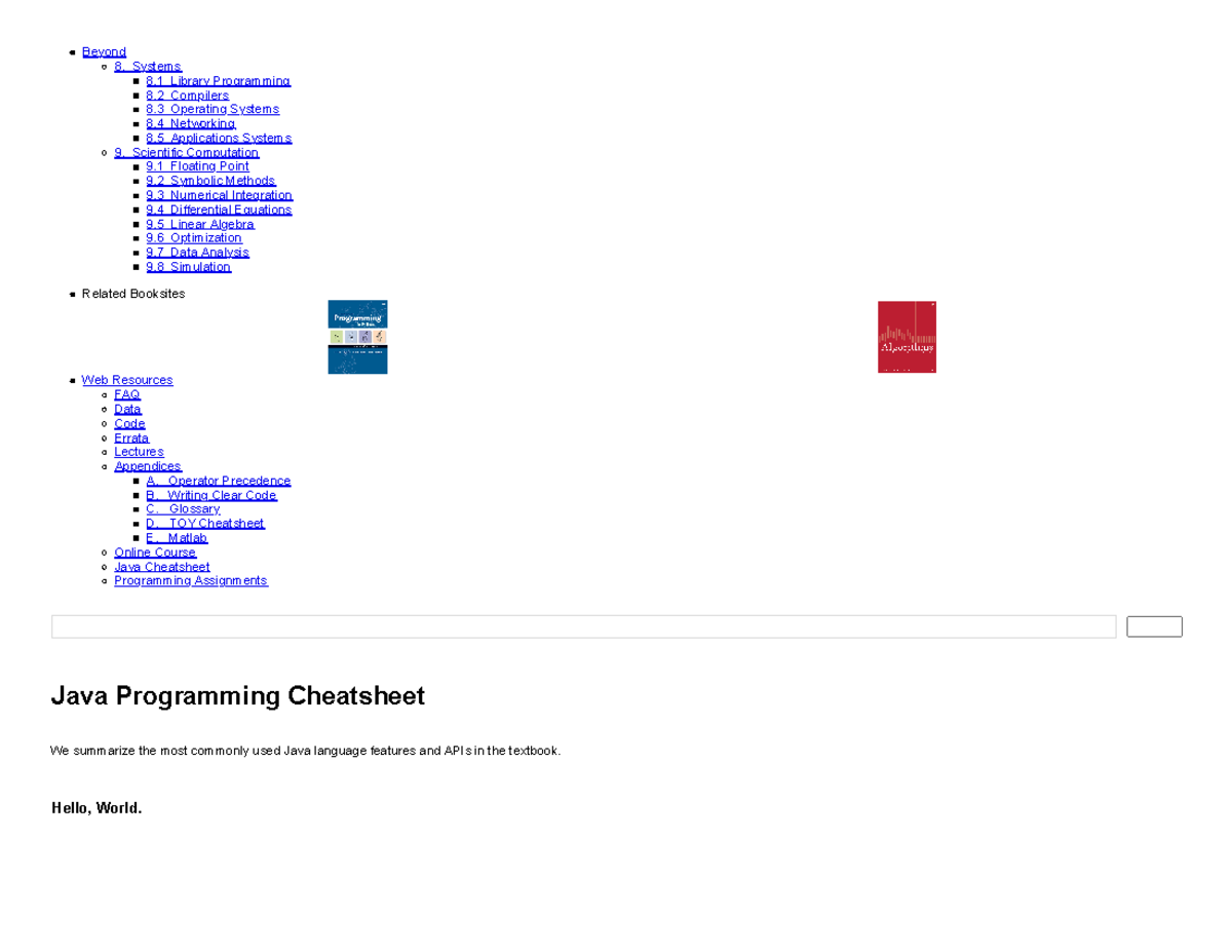 Java Programming Cheatsheet Beyond 8 Systems 8 Library Programming 8 Compilers 8 Operating