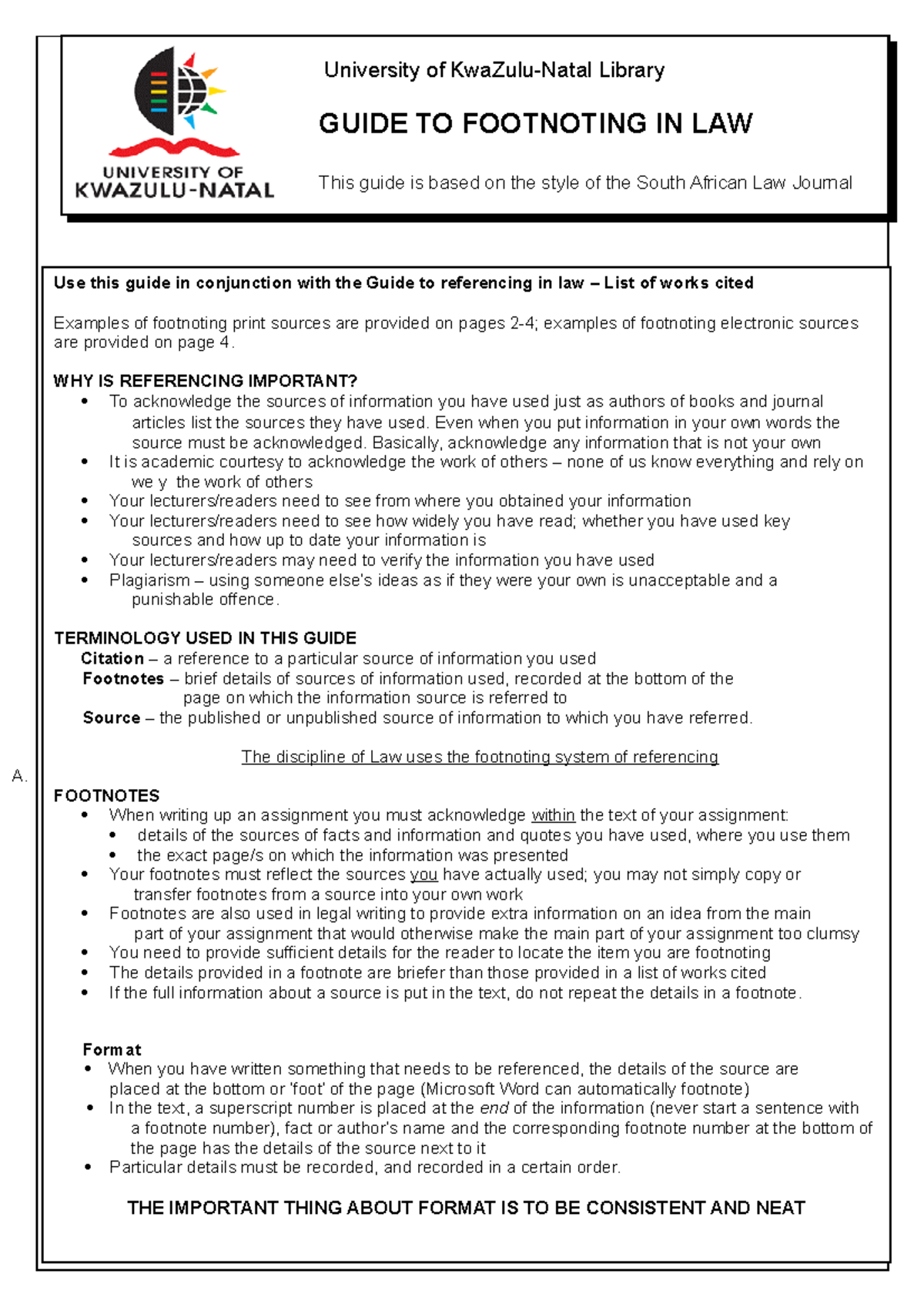 Guide to Footnoting in Law (SALJ) - A Comprehensive Overview - Studocu